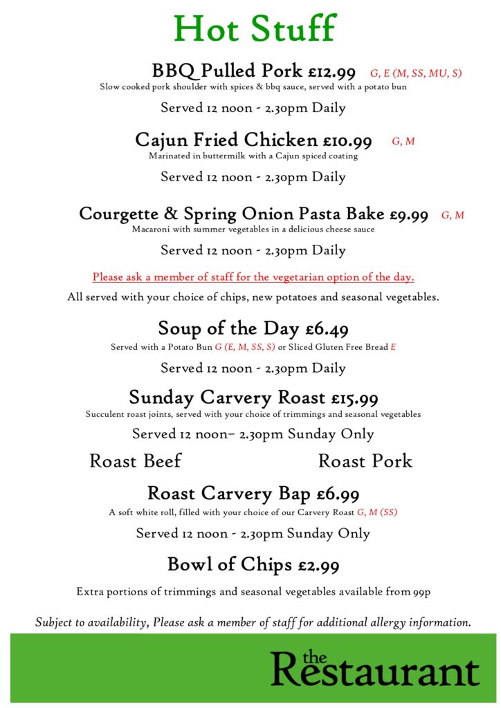 Restaurant Menu - Poplars